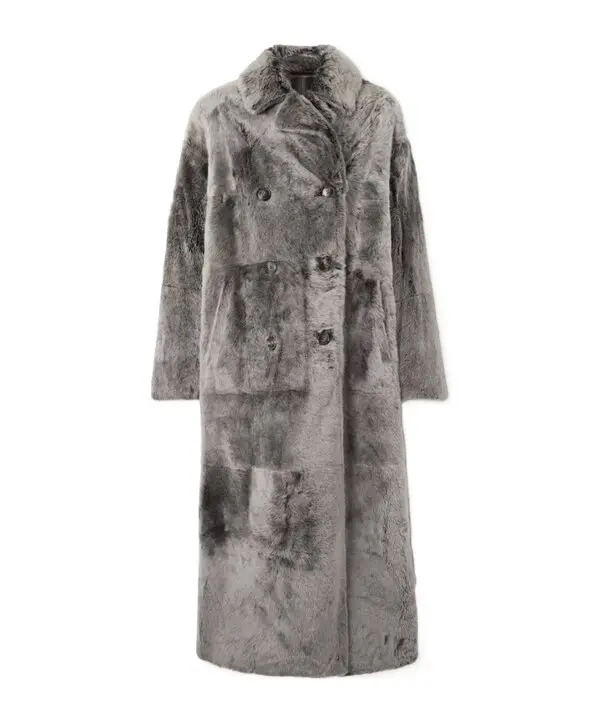 YVES SALOMON Double-breasted Shearling Coat - Gray