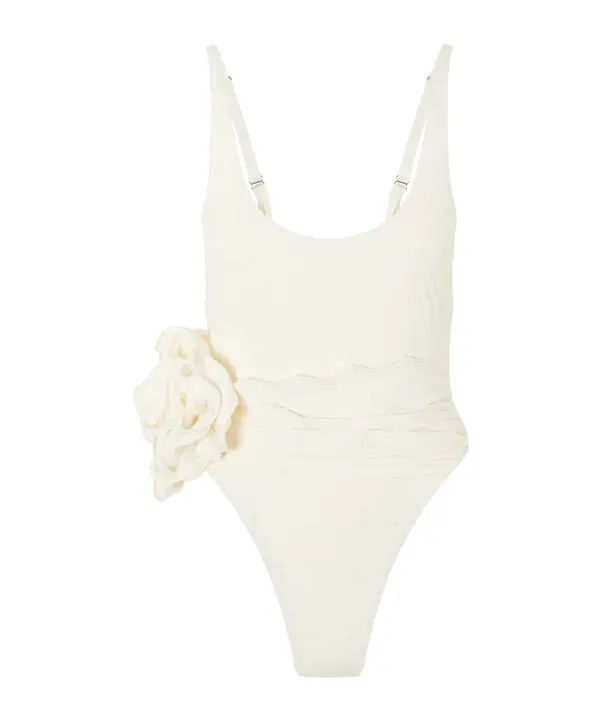 Magda Butrym Embellished Lace-trimmed Swimsuit - White