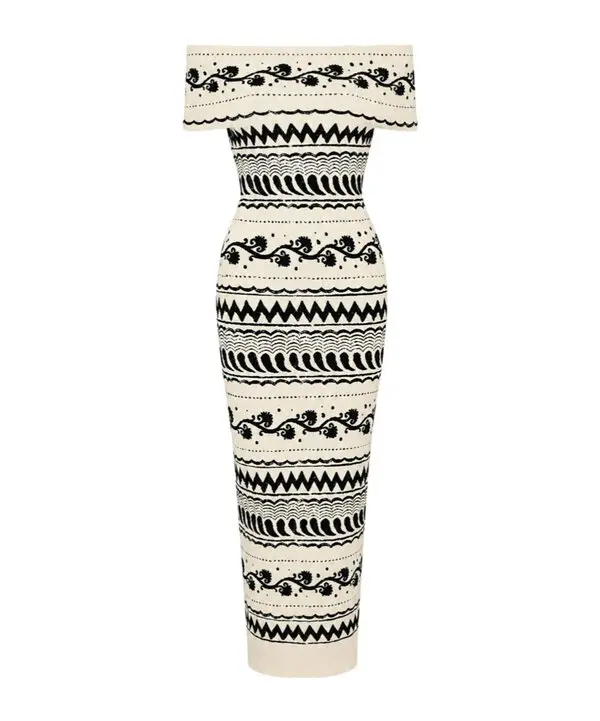 Alberta Ferretti Strapless All-over Pattern Maxi Dress - White