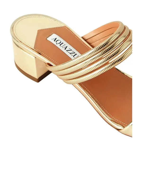 AQUAZZURA Embellished Metallic Leather Mule