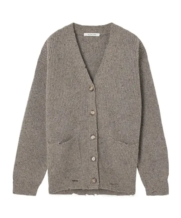 SLVRLAKE Distressed Ribbed Merino Wool Cardigan - Gray