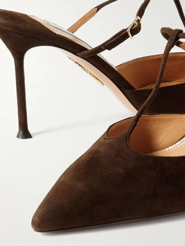 AQUAZZURA Suede Mule Heels With T-bar Straps