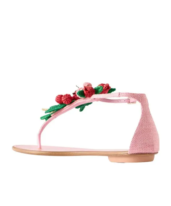 AQUAZZURA Embellished Leather And Raffia Thong Sandals - No