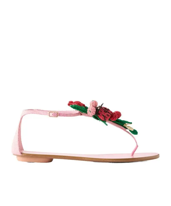 AQUAZZURA Embellished Leather And Raffia Thong Sandals - Pink