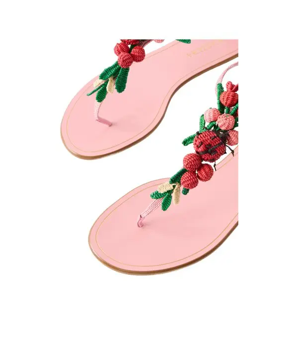 AQUAZZURA Embellished Leather And Raffia Thong Sandals