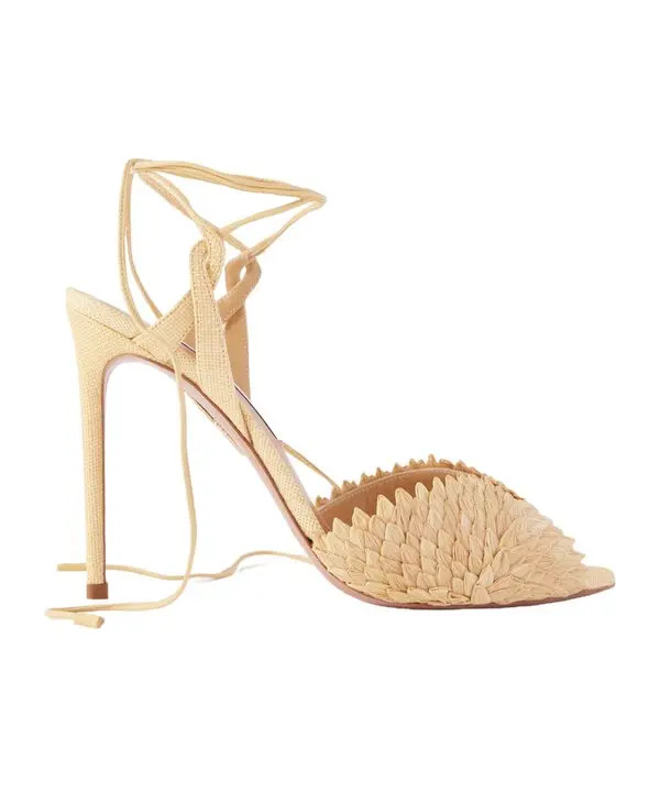 AQUAZZURA Raffia Leaf Motif Strappy Sandals - No