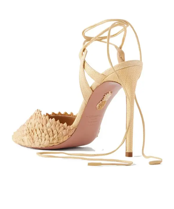 AQUAZZURA Raffia Leaf Motif Strappy Sandals