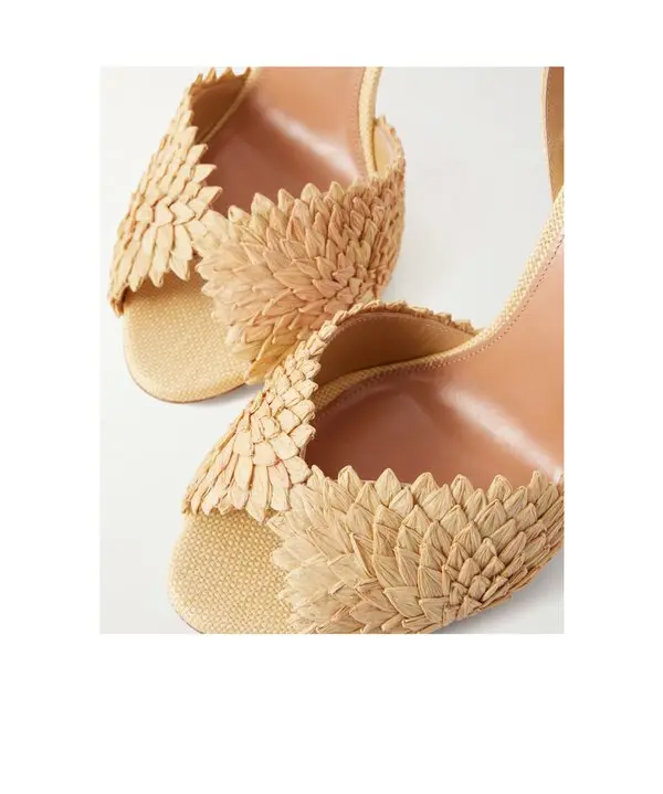 AQUAZZURA Raffia Leaf Motif Strappy Sandals