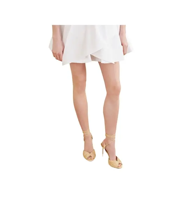 AQUAZZURA Raffia Leaf Motif Strappy Sandals