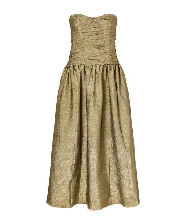 Ulla Johnson Lumina Strapless Gathered Crinkled Taffeta Midi Dress - Nude