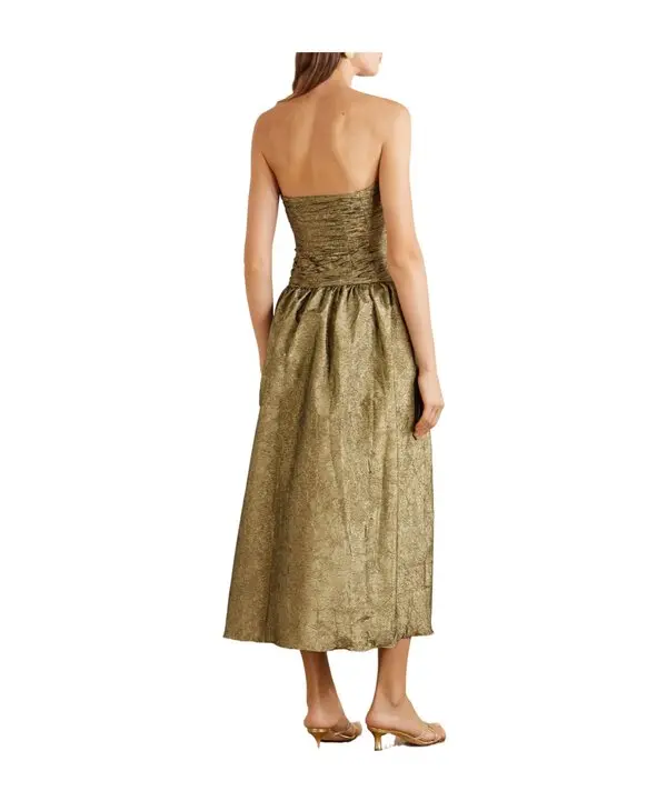 Ulla Johnson Lumina Strapless Gathered Crinkled Taffeta Midi Dress