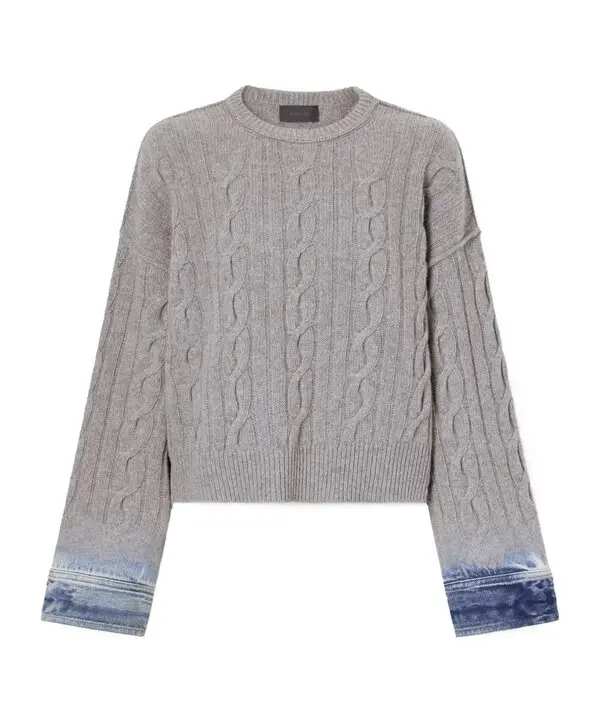 HAIKURE Karine Denim-trimmed Cable-knit Cotton Sweater - Gray
