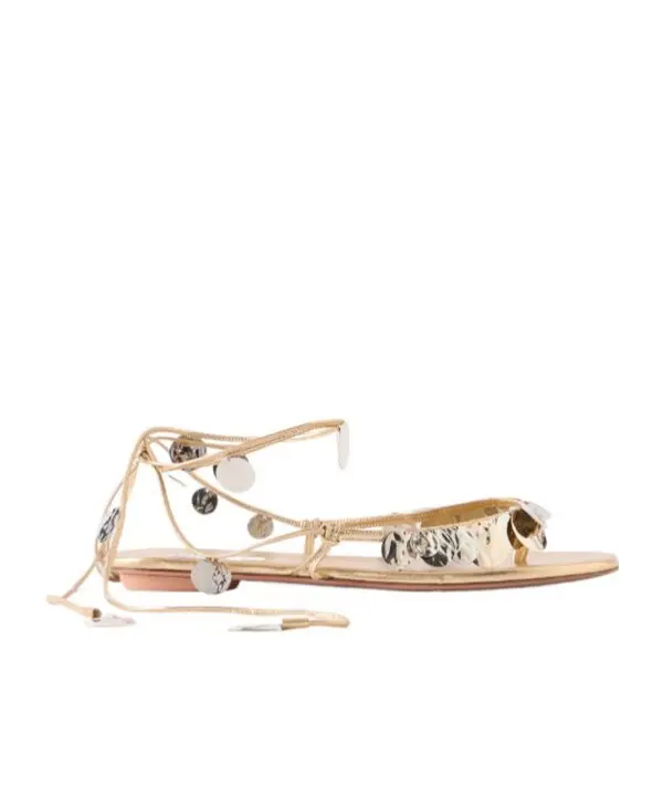 AQUAZZURA Embellished Leather Thong Sandals - Golden