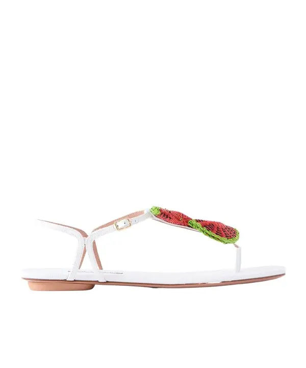 AQUAZZURA Embellished Raffia Thong Sandals - No