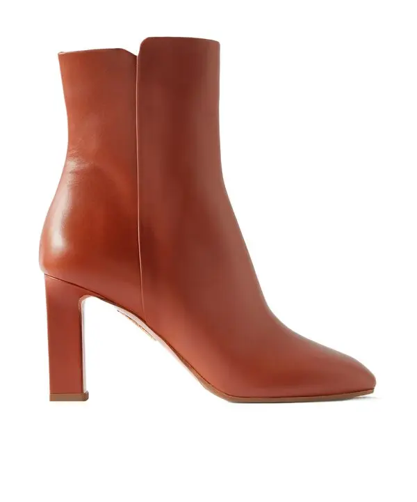 AQUAZZURA Solid Color Leather Ankle Boots