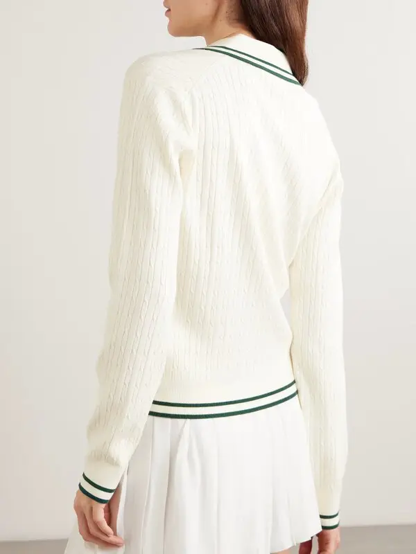 SPORTY  RICH Sporty & Rich Striped Cable-knit Polo Sweater