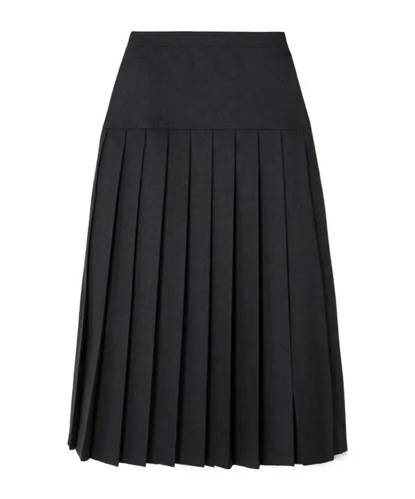 Alessandra Rich Pleated Wool Midi Skirt - Dark Gray