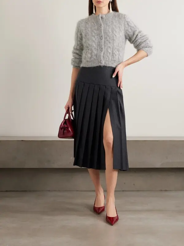 Alessandra Rich Pleated Wool Midi Skirt