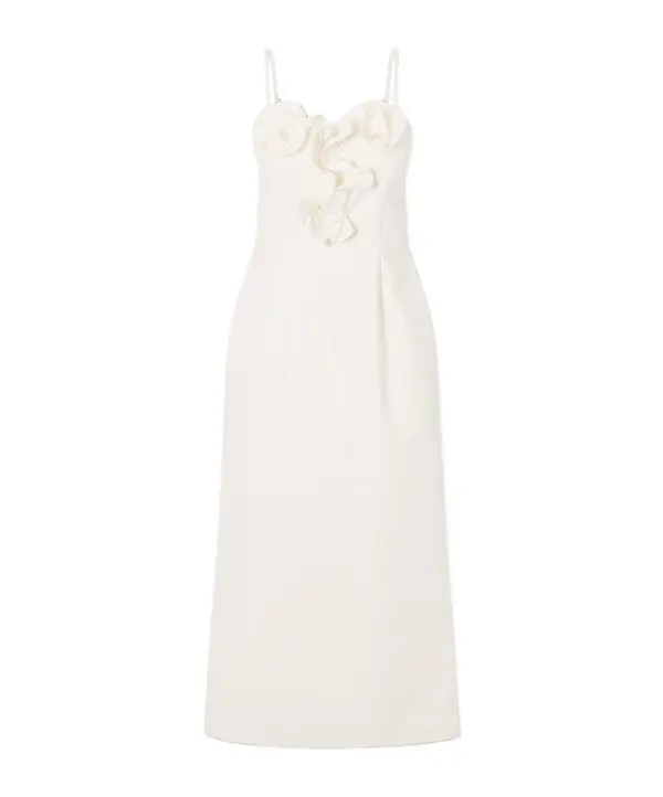 Magda Butrym Ruffled Flower Appliqué Midi Dress - White