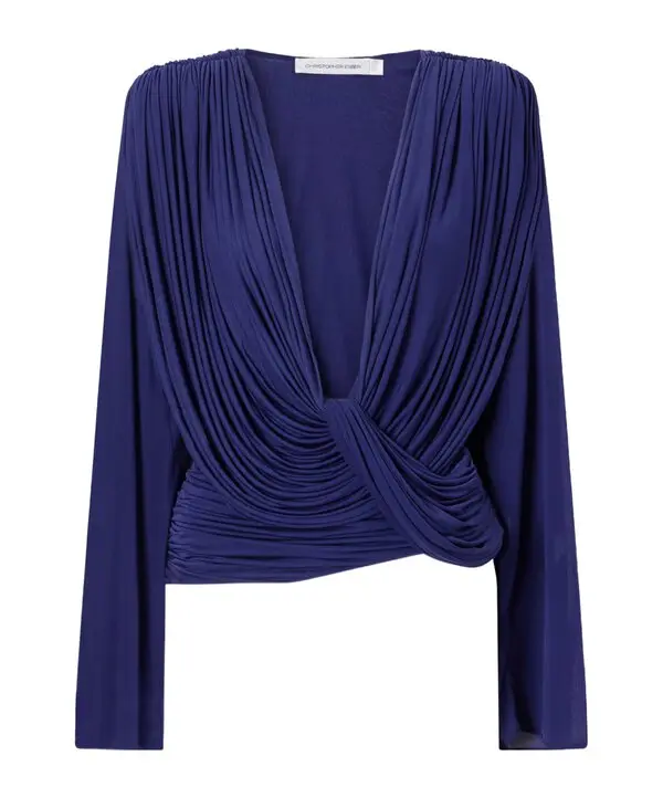 Christopher Esber Ripple Draped Jersey Blouse - Indigo