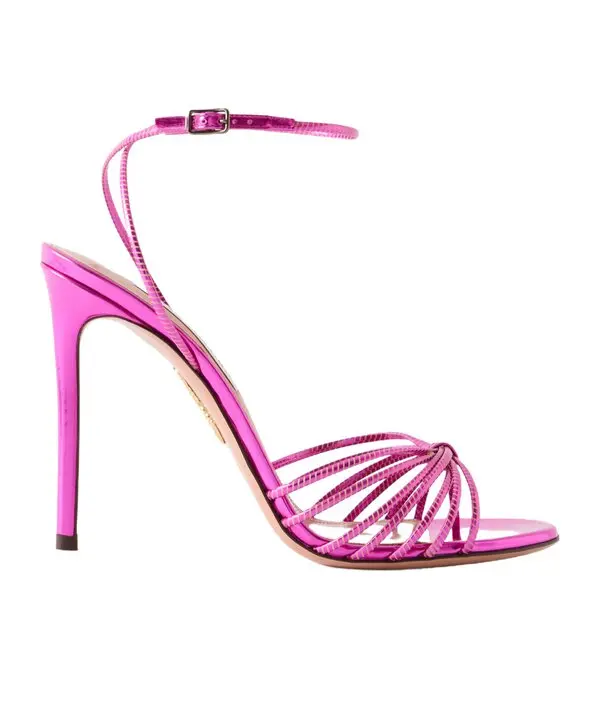 AQUAZZURA Mirrored Metallic Leather Sandals - Pink
