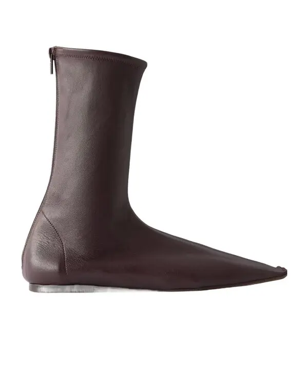 Khaite Solid Leather Ankle Boots - Black