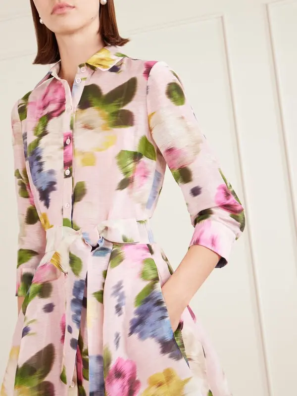 Carolina Herrera Floral Print Linen Silk Maxi Dress