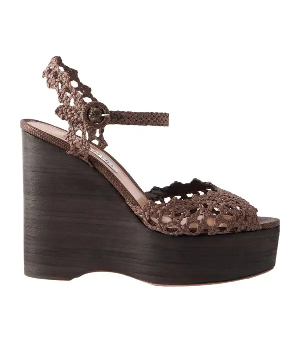 AQUAZZURA Bossa Nova 130 Crocheted Raffia Platform Sandals - Black