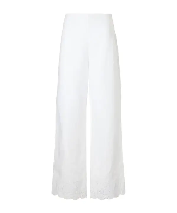 Staud Oscar Embroidered Straight Leg Linen Pants - White