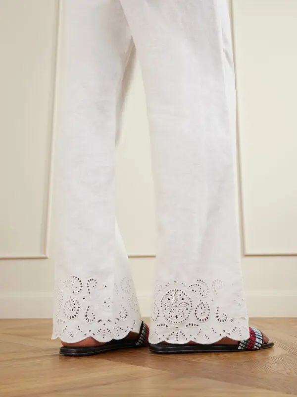 Staud Oscar Embroidered Straight Leg Linen Pants