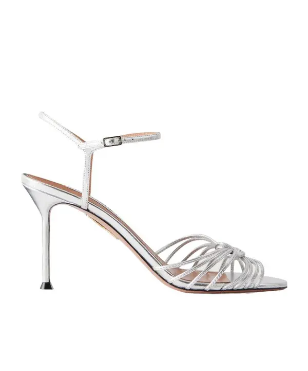 AQUAZZURA Knotted Metallic Leather Sandals - White