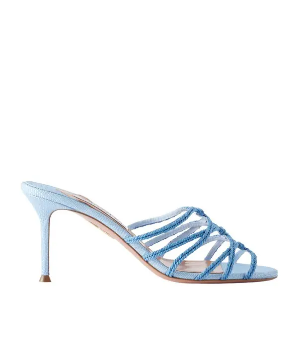 AQUAZZURA Raffia-trimmed Cord Mules - Blue