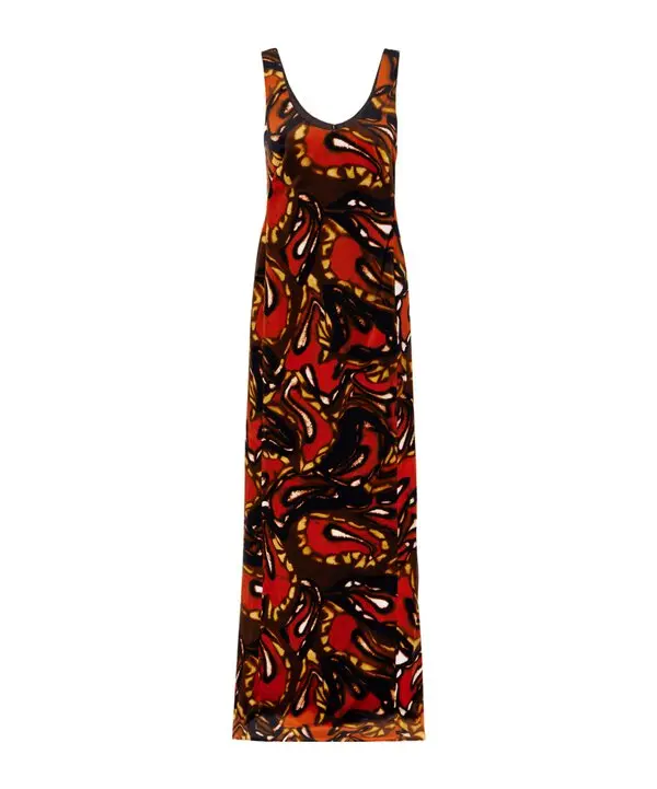 Dries Van Noten Printed Cotton-blend Velvet Maxi Dress - Brown