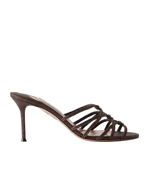 AQUAZZURA Raffia-trimmed Cord Mules - Black