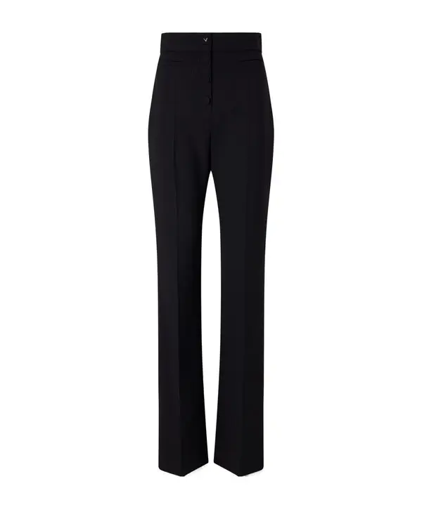 Valentino Garavani Wool Crepe Straight Leg Pants - Black