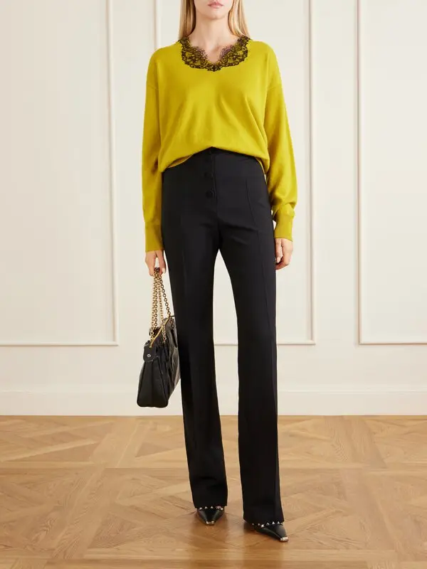 Valentino Garavani Wool Crepe Straight Leg Pants