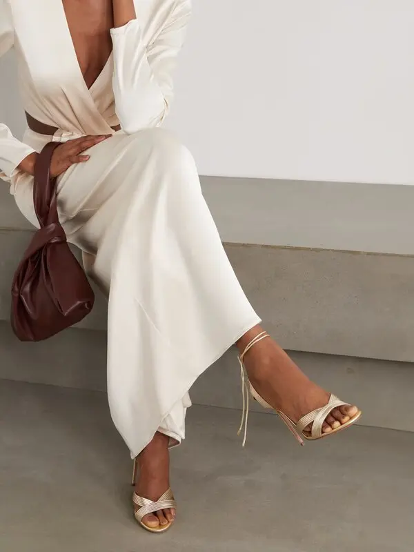 AQUAZZURA Gold Pleated Highheel Sandals
