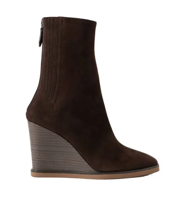 AQUAZZURA Suede Wedge Ankle Boots - Black