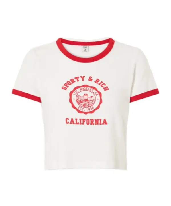 SPORTY  RICH Logo-print Ringer T-shirt