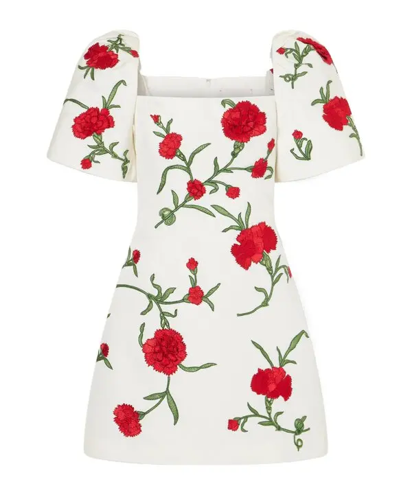 Carolina Herrera Embellished Floral Silk-faille Mini Dress - White