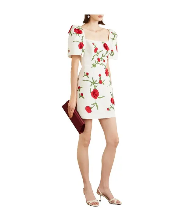 Carolina Herrera Embellished Floral Silk-faille Mini Dress