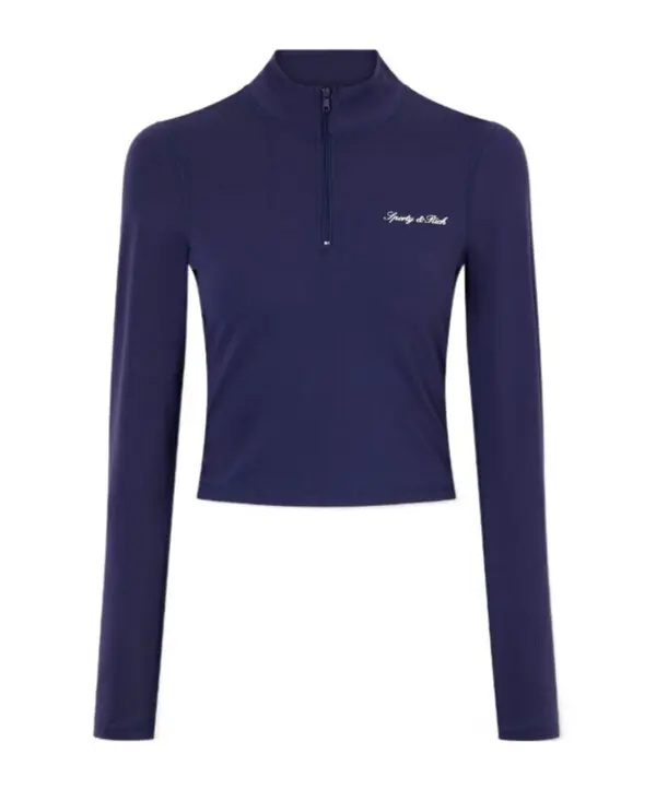 SPORTY  RICH Sporty & Rich Cropped Stretch Jersey Half-zip Jacket
