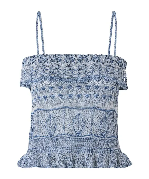Etro Cropped Ruffled Pointelle-knit Cotton-blend Top - Gray