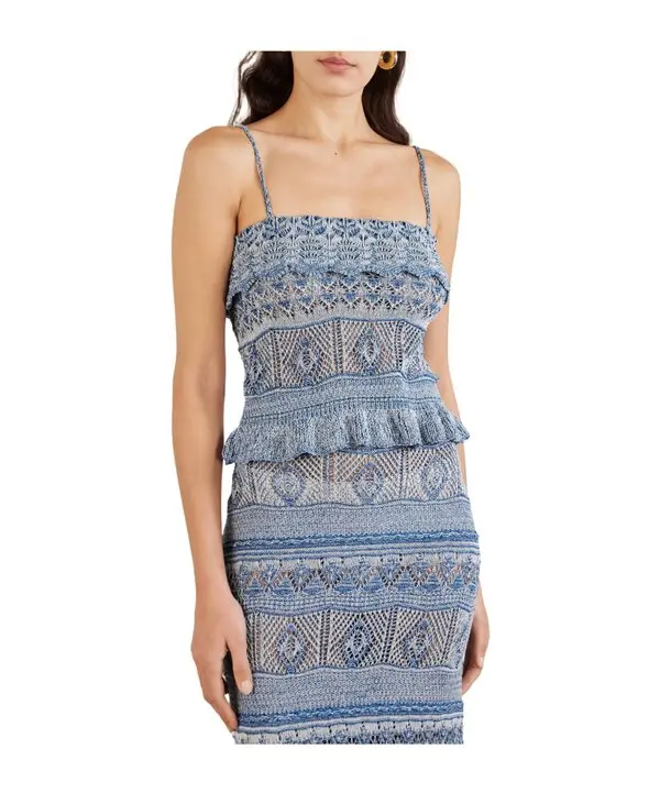 Etro Cropped Ruffled Pointelle-knit Cotton-blend Top