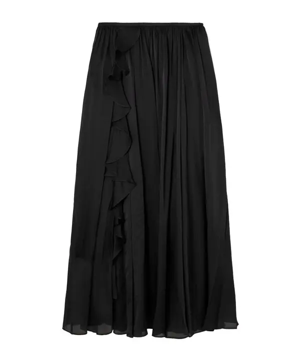 Ulla Johnson Zena Asymmetric Ruffled Pleated Silk-chiffon Midi Skirt - Black