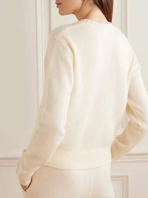 SPORTY  RICH Src Short Embroidered Cashmere And Wool Blend Sweater