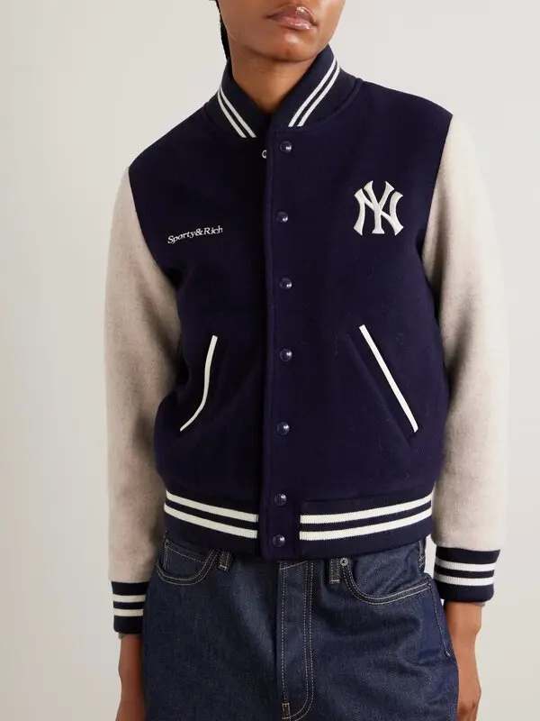 SPORTY  RICH Sporty & Rich Embroidered Wool Felt Bomber Jacket