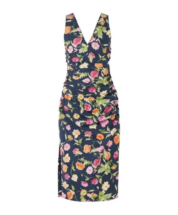 Carolina Herrera Pleated Print Dress - Blue