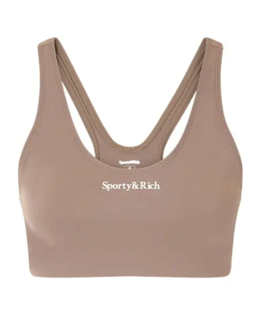 SPORTY  RICH Logo-print Stretch-jersey Sports Bra - Sand