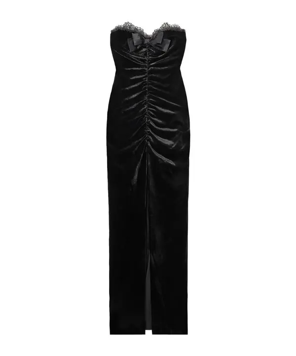 Alessandra Rich Sleeveless Dress With Bow Decoration And Ruffled Lace Trim - Black